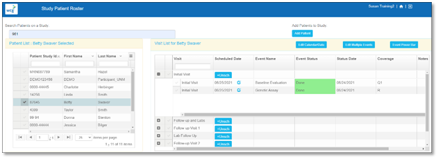 9.8.1 Navigating the Study Patient Roster Homepage